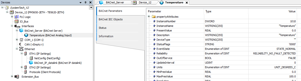Adding BACnet server objects